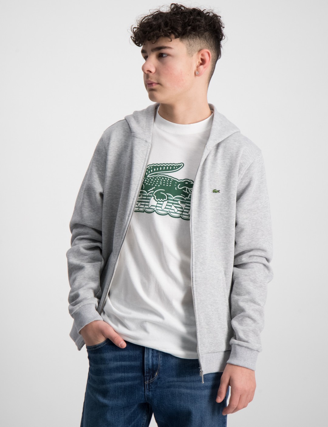 Lacoste SWEATSHIRT ZIP HOOD Grå för Kille | Kids Brand Store