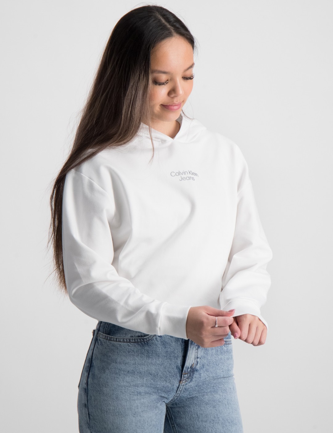 Calvin Klein STACK LOGO OVERLAP HOODIE Weiß für Mädchen | Kids Brand Store