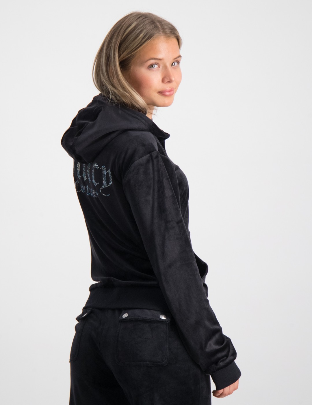 Juicy Couture Diamante Velour Zip Thru Hoodie Svart för Tjej | Kids Brand Store