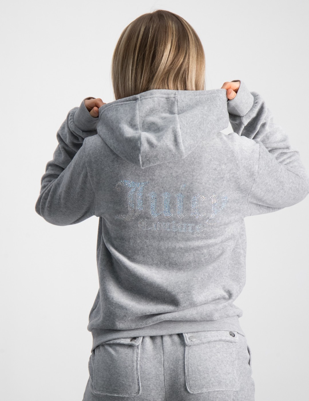 Juicy Couture Diamante Velour Zip Thru Hoodie Grå för Tjej | Kids Brand Store