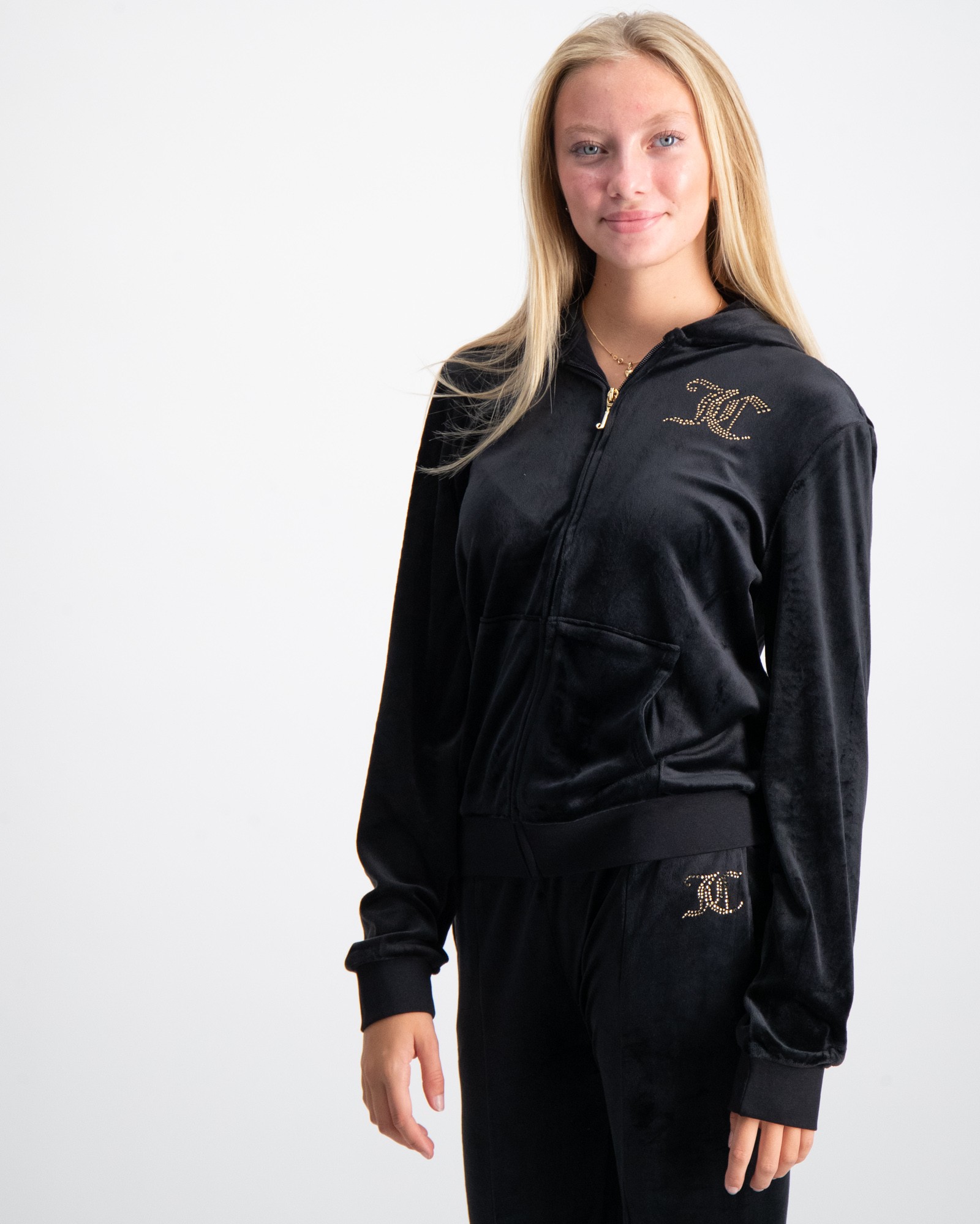 Juicy Couture Diamante Velour Zip Thru Hoodie Svart för Tjej | Kids Brand Store