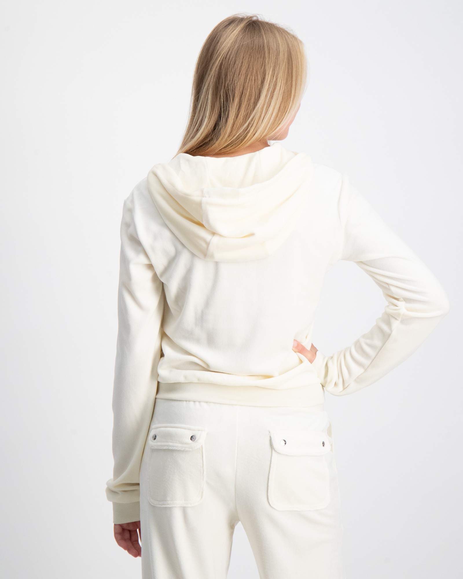 Juicy Couture Tonal Embro Velour Zip Thru Hoodie Vit för Tjej | Kids Brand Store