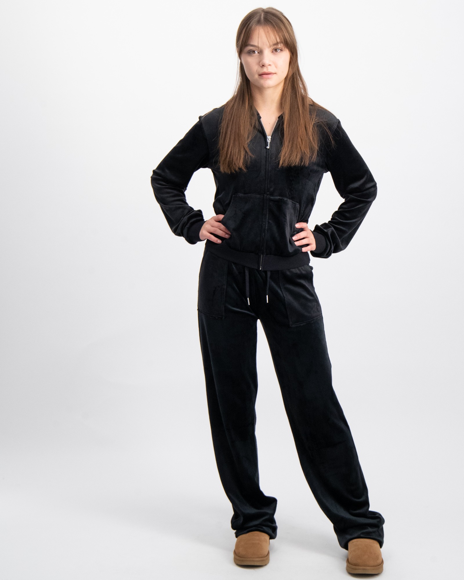 Juicy Couture Tonal Embro Velour Zip Thru Hoodie Svart för Tjej | Kids Brand Store