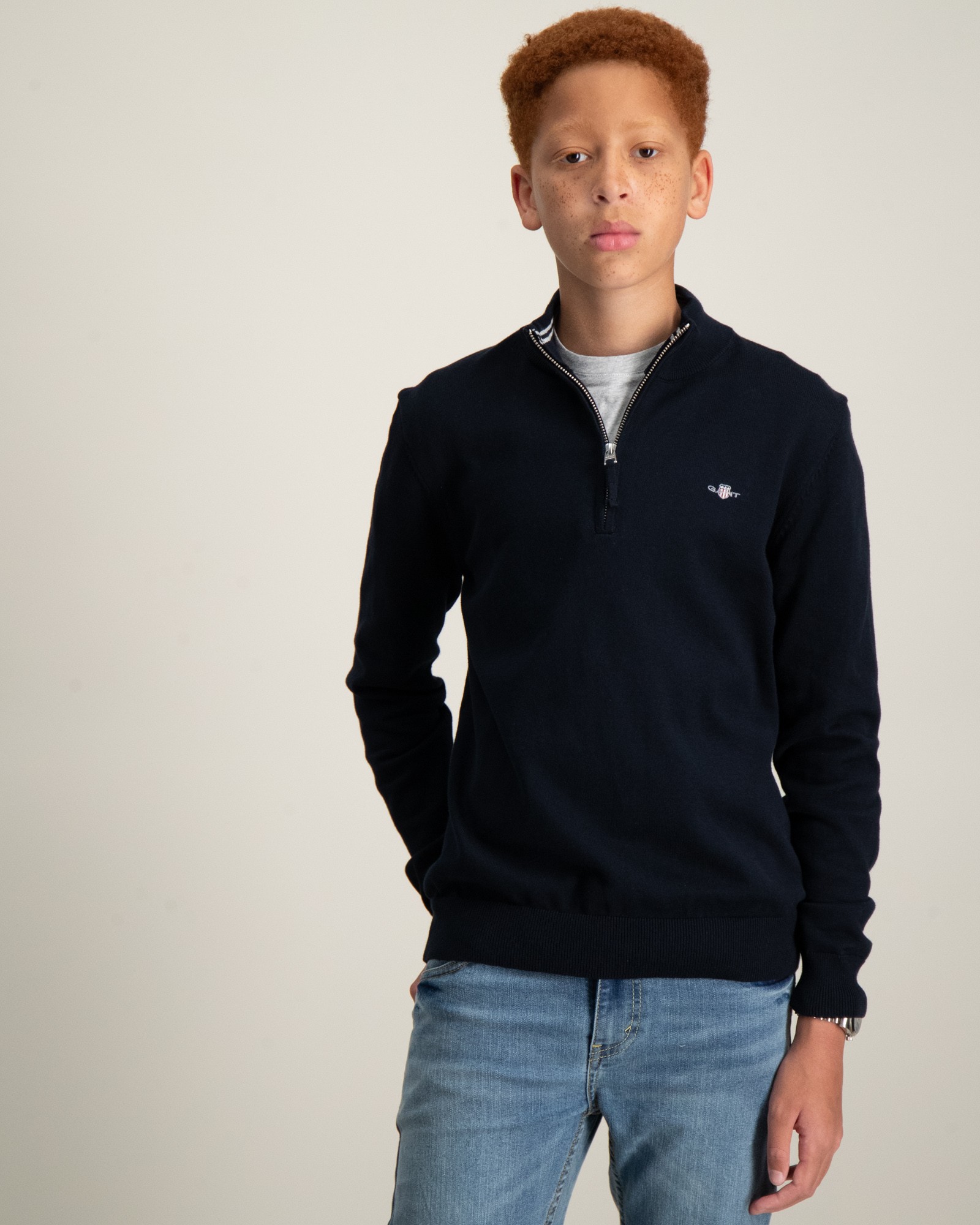 GANT SHIELD COTTON HALF ZIP Blå för Kille | Kids Brand Store