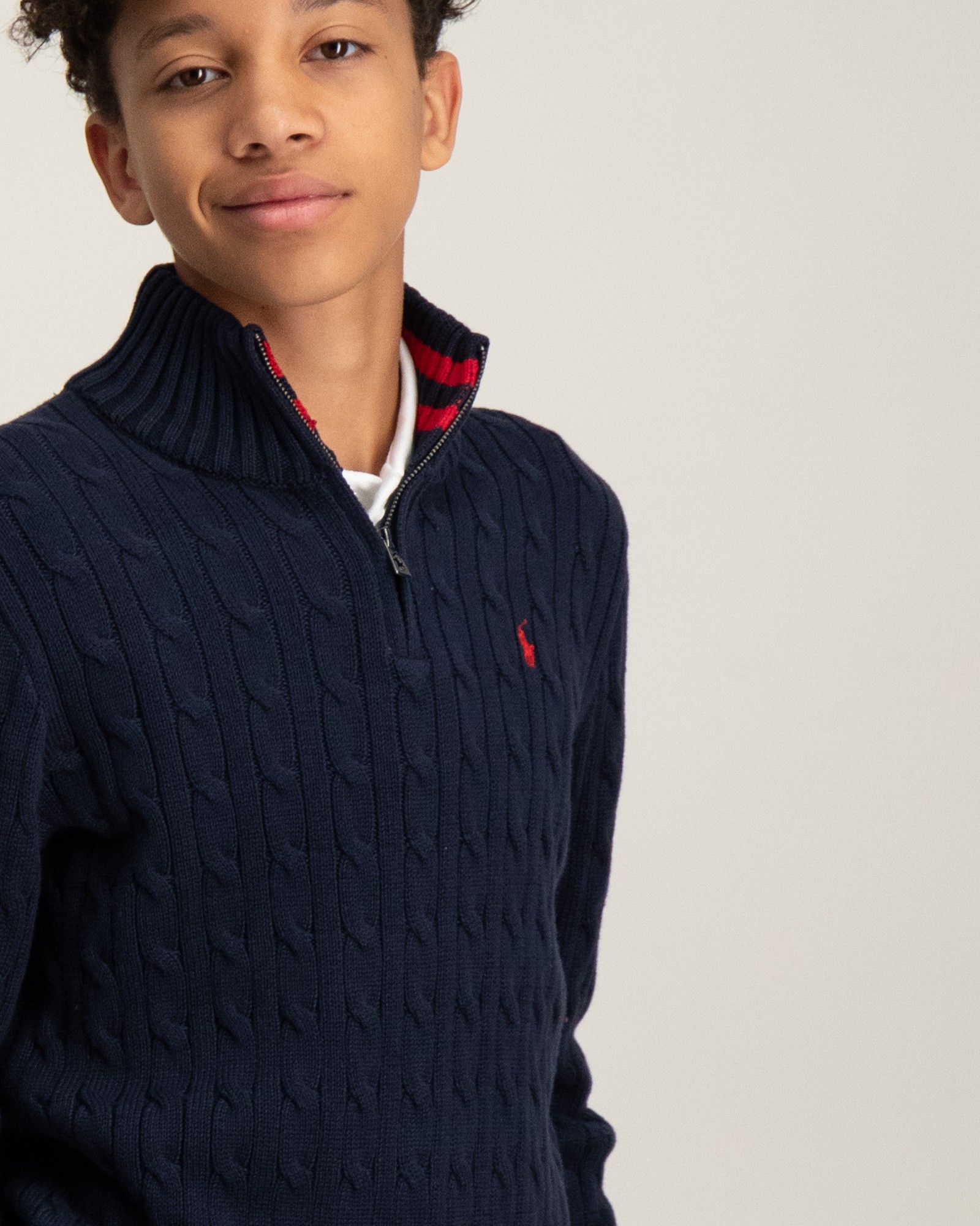 Polo Ralph Lauren Cable-Knit Cotton Quarter-Zip Sweater Blå til Gutt ...