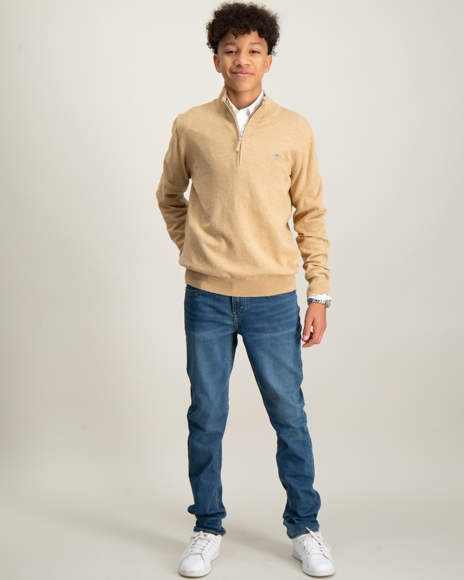 GANT SHIELD COTTON HALF ZIP Beige til Gutt | Kids Brand Store