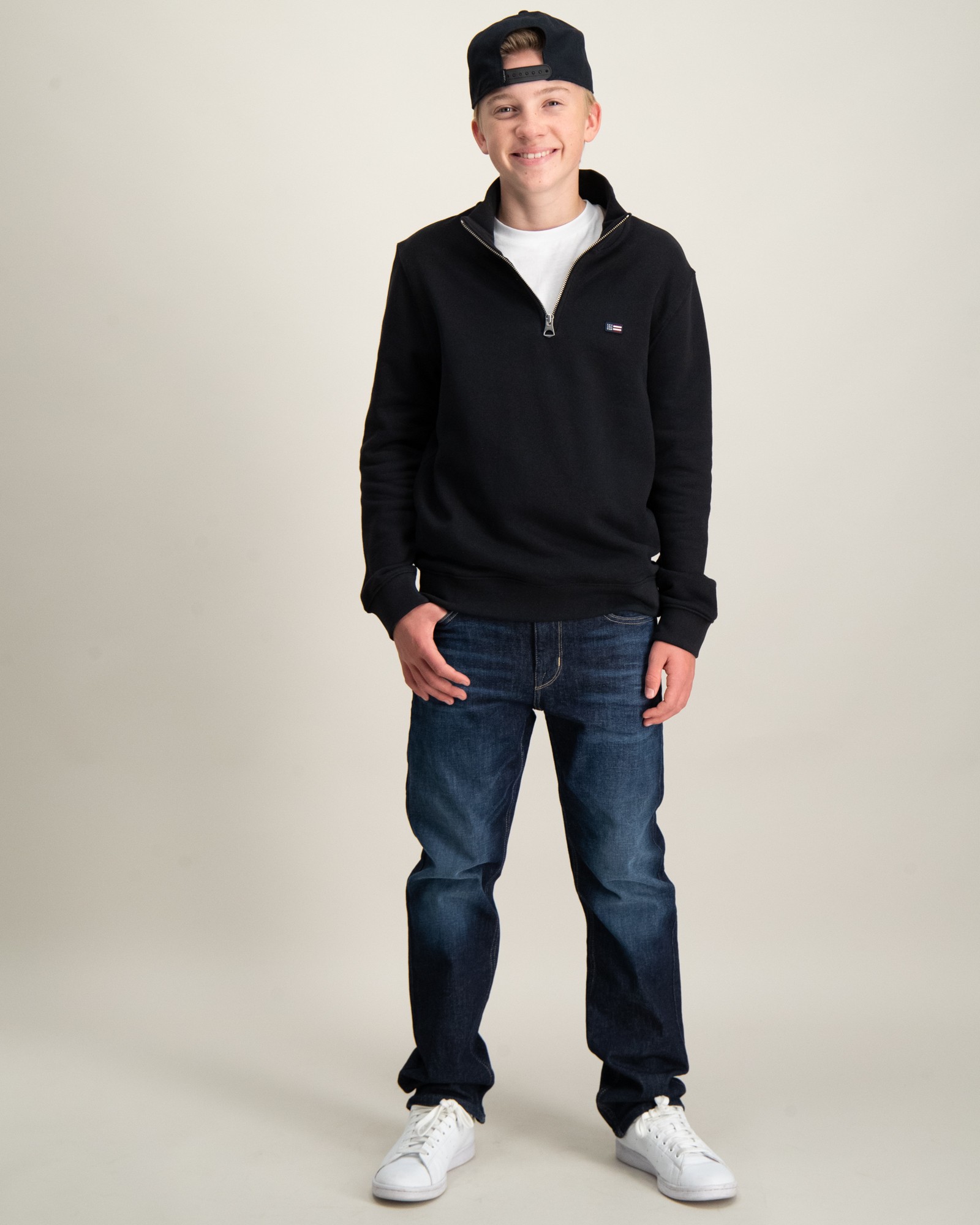 Lexington Terry Organic Cotton Half Zip Sweater Svart til Gutt | Kids ...