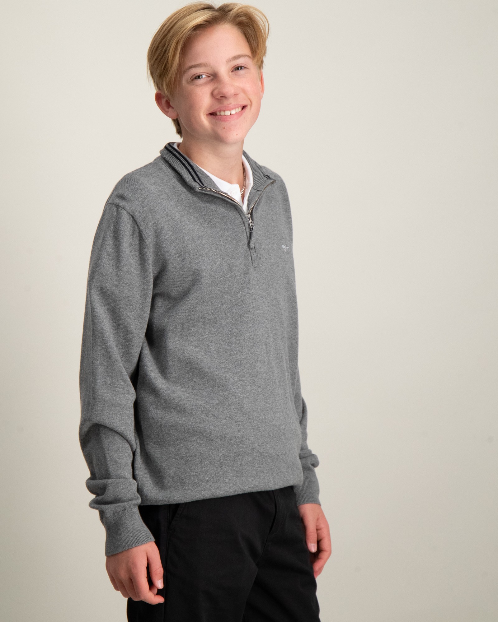 GANT SHIELD COTTON HALF ZIP Grå til Gutt | Kids Brand Store