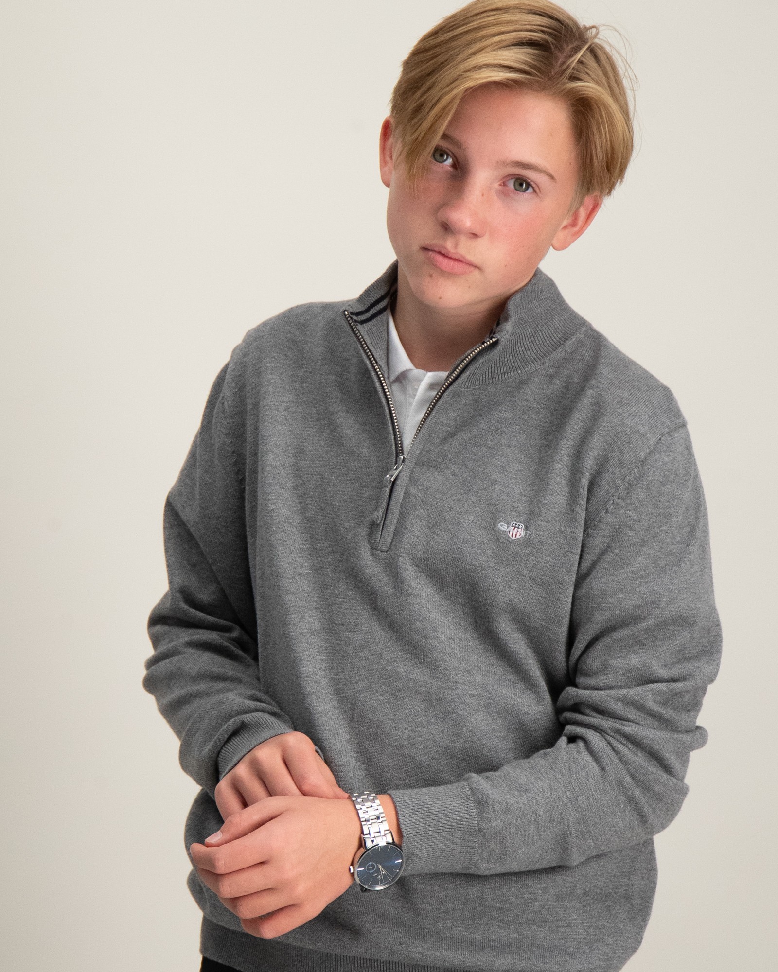GANT SHIELD COTTON HALF ZIP Grå til Gutt | Kids Brand Store