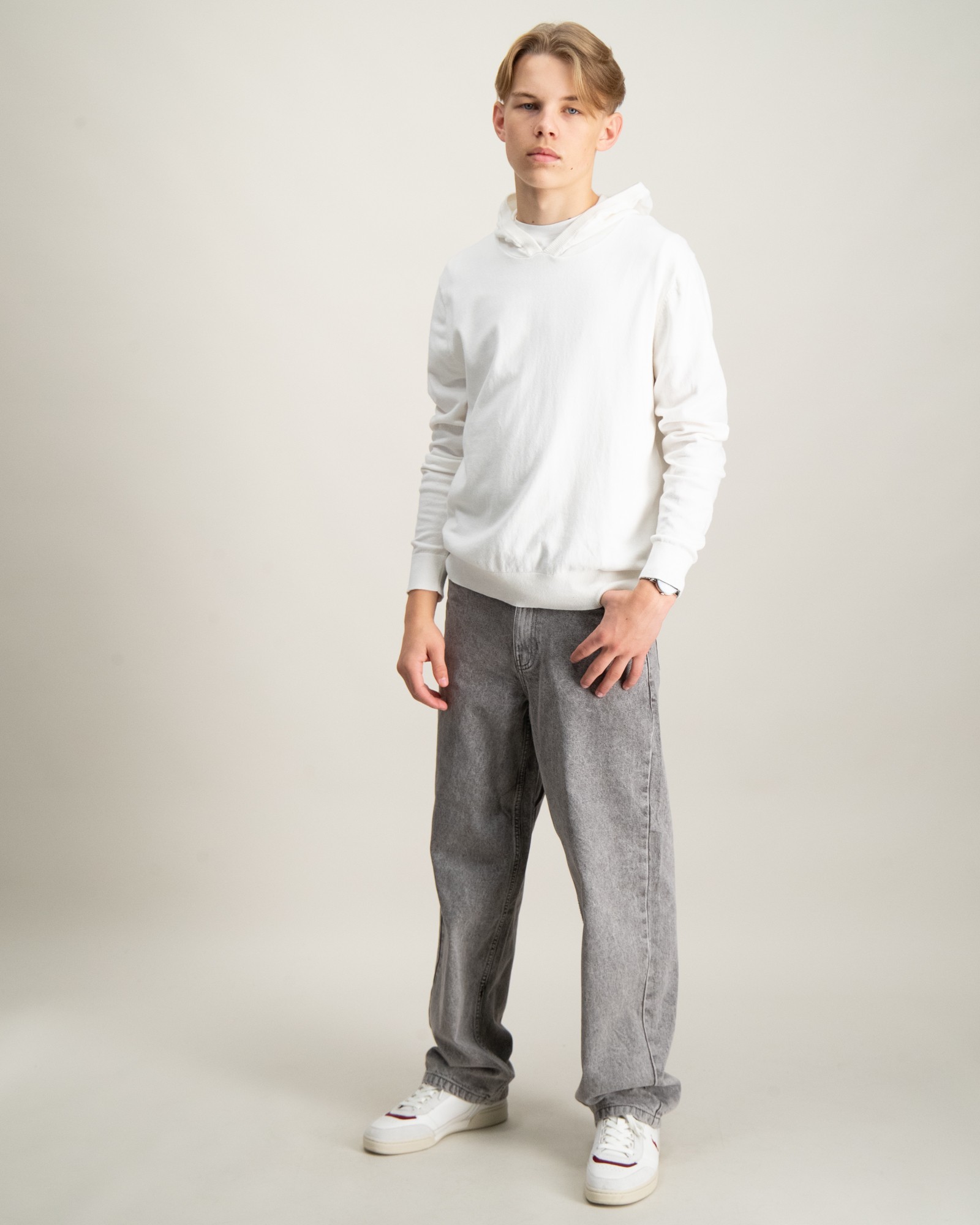 Grunt Jon Hood Knit Cremefärgad för Kille | Kids Brand Store