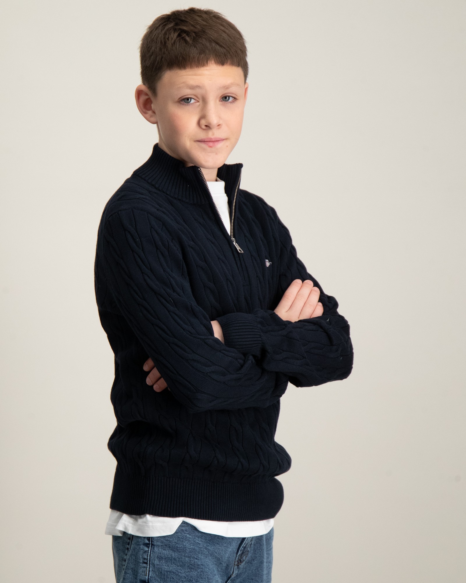 GANT COTTON CABLE HALF ZIP Blå til Gutt | Kids Brand Store