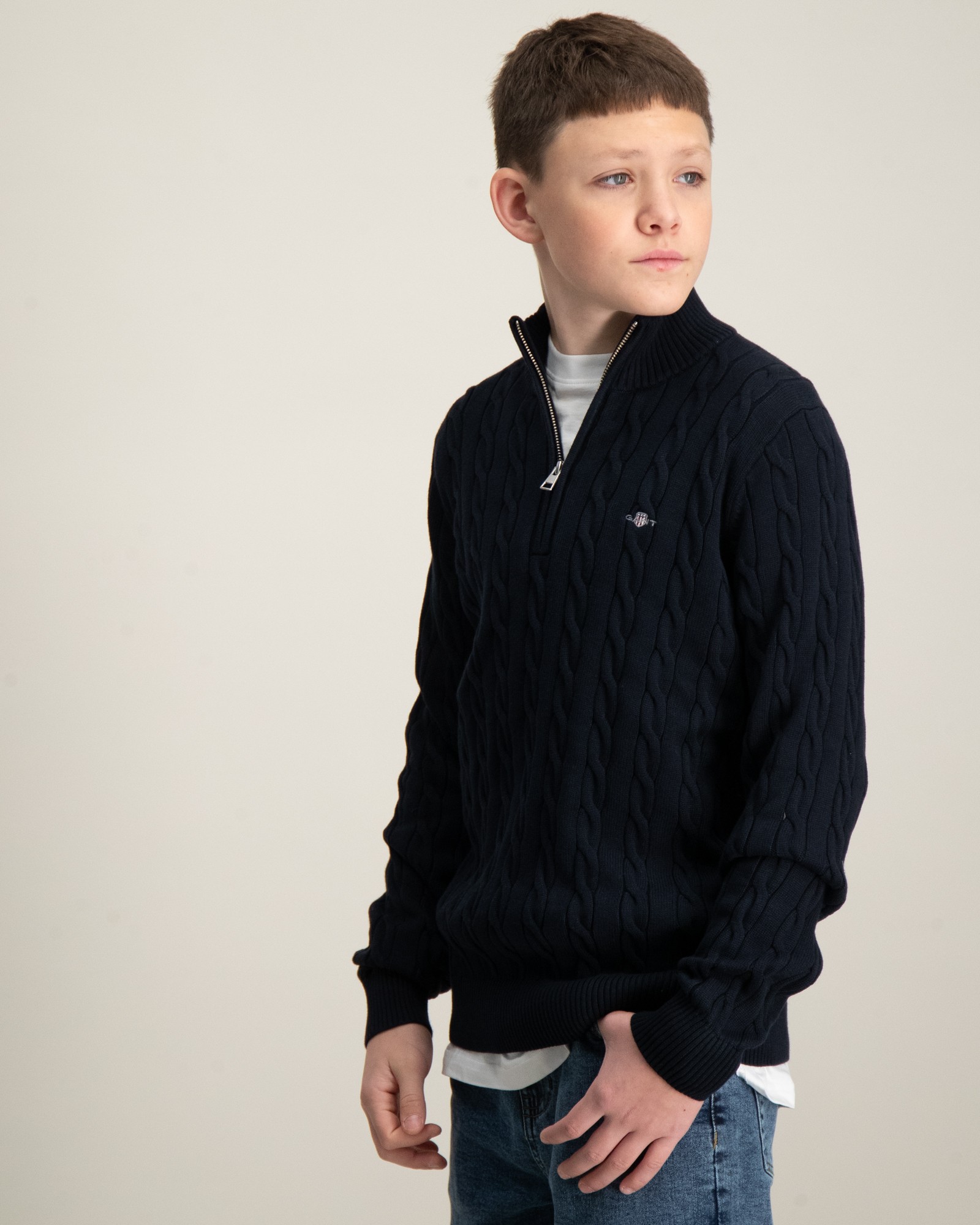 GANT COTTON CABLE HALF ZIP Blå til Gutt | Kids Brand Store
