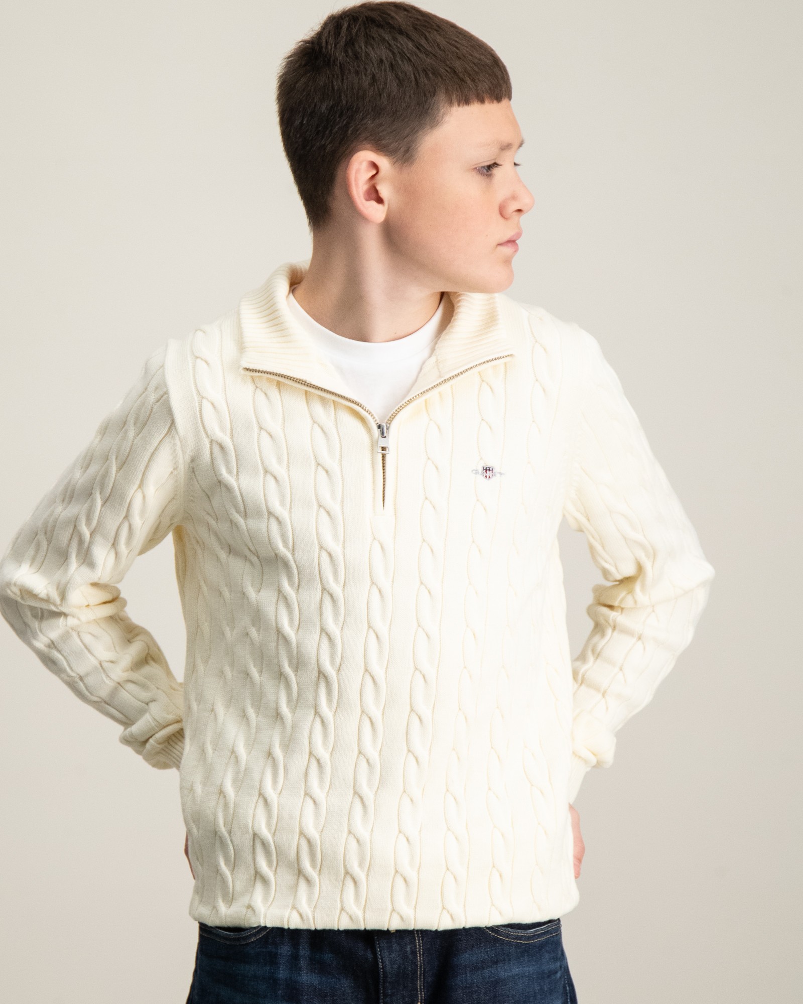 GANT COTTON CABLE HALF ZIP Hvit til Gutt | Kids Brand Store