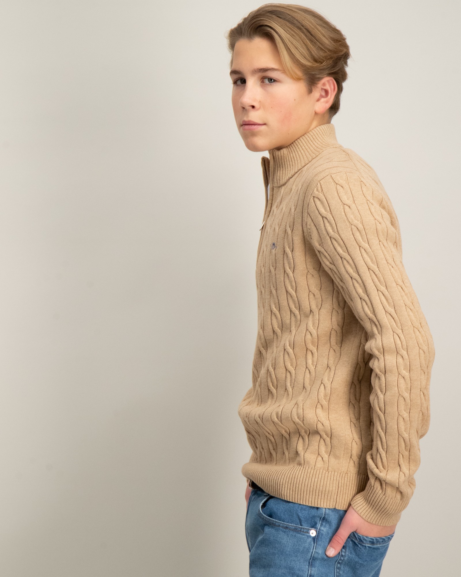 GANT COTTON CABLE HALF ZIP Beige til Gutt | Kids Brand Store