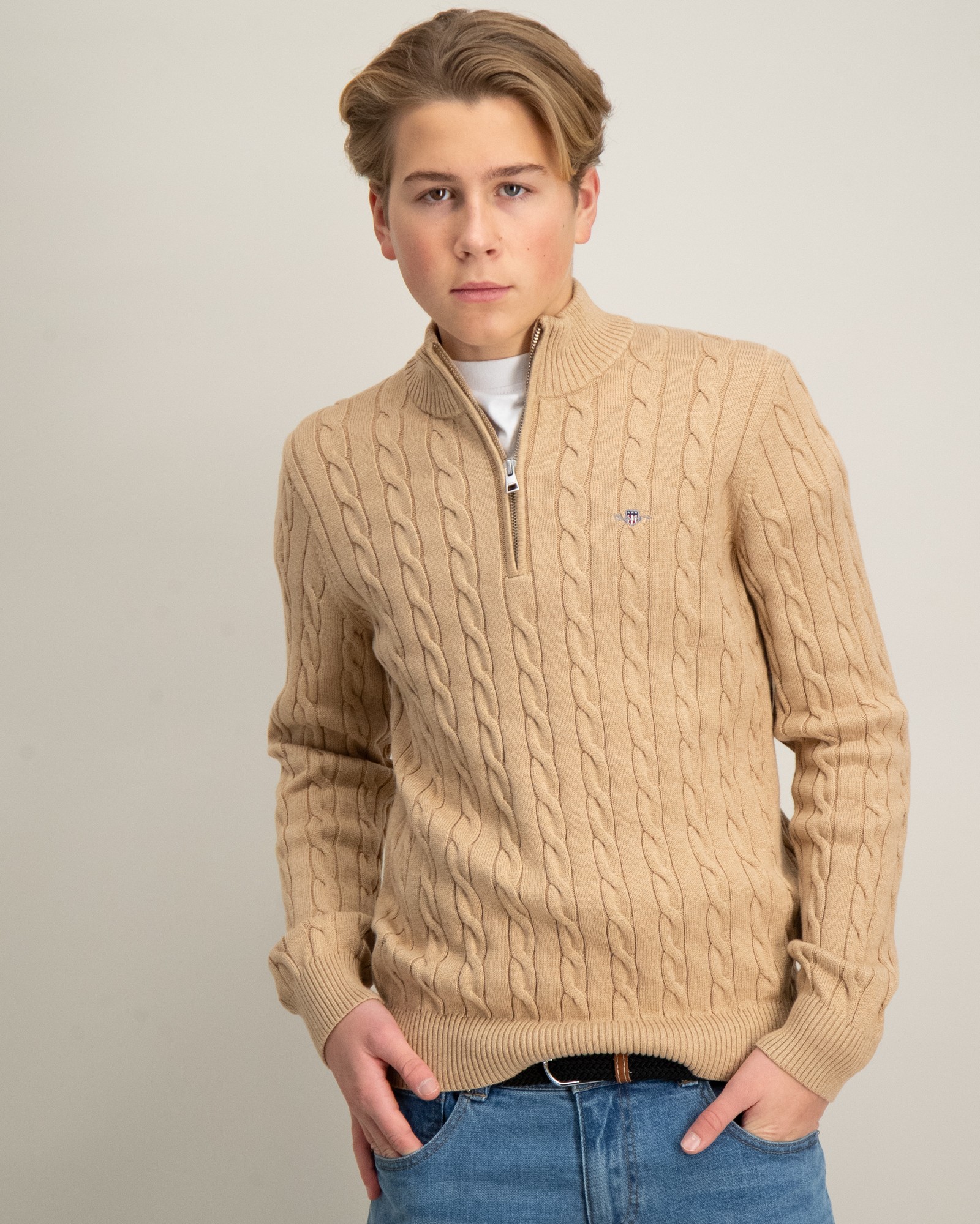 GANT COTTON CABLE HALF ZIP Beige til Gutt | Kids Brand Store