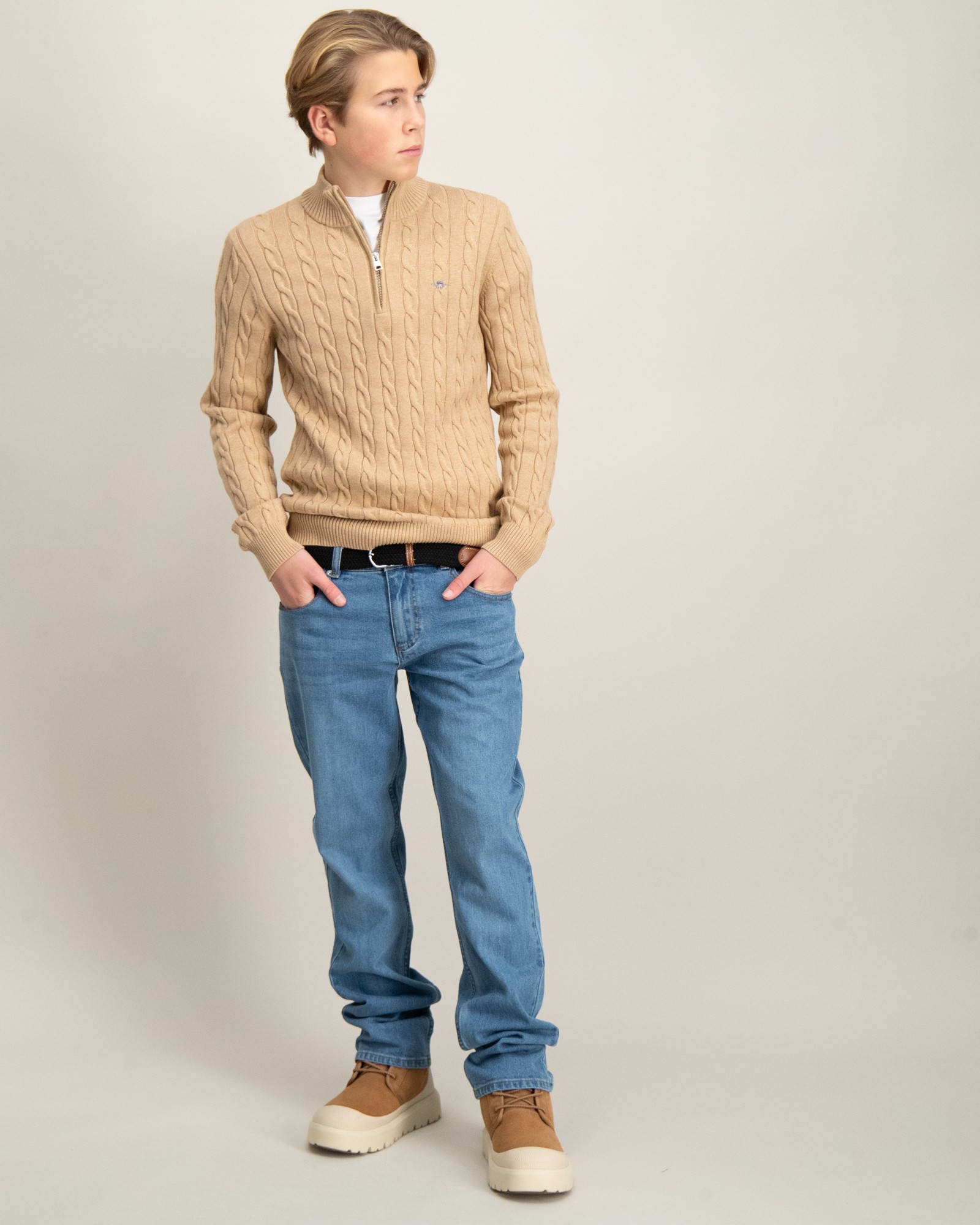 GANT COTTON CABLE HALF ZIP Beige til Gutt | Kids Brand Store