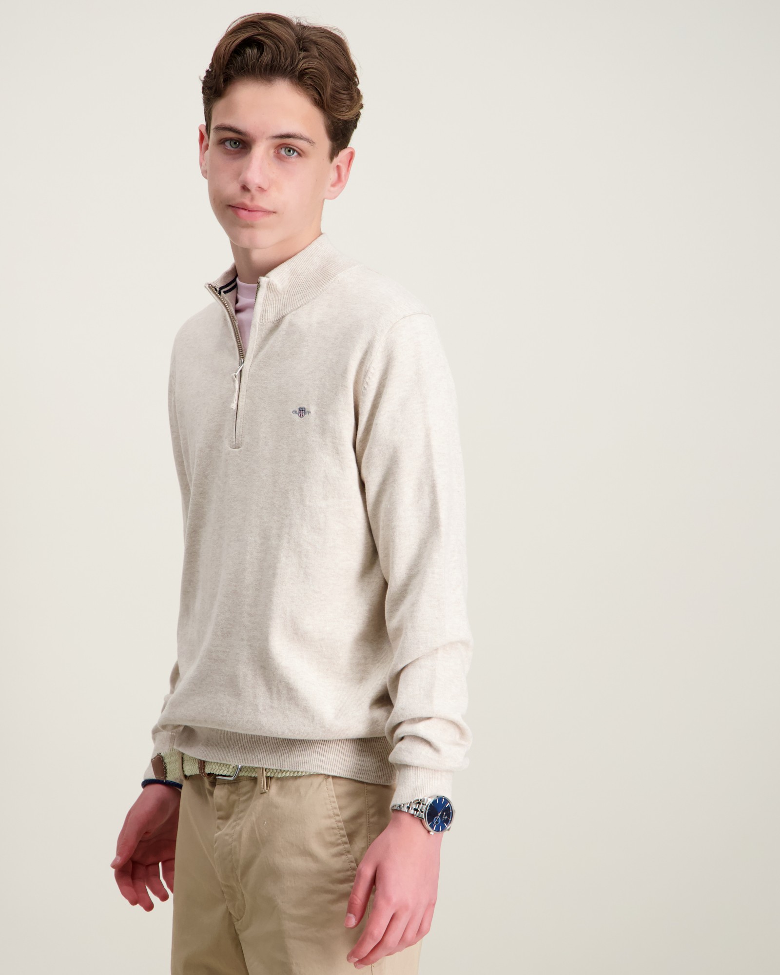 GANT SHIELD COTTON HALF ZIP Beige til Gutt | Kids Brand Store