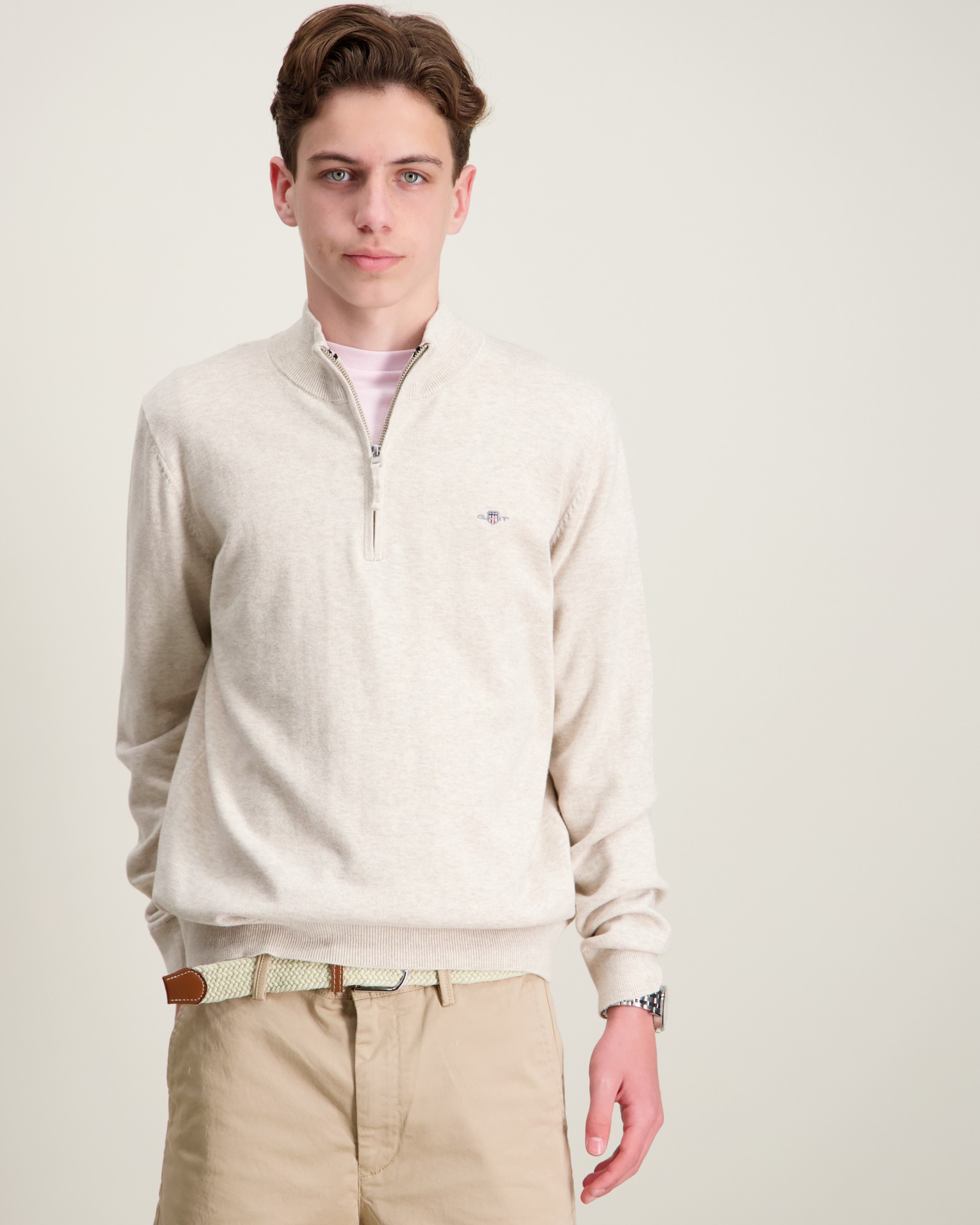 GANT SHIELD COTTON HALF ZIP Beige til Gutt | Kids Brand Store