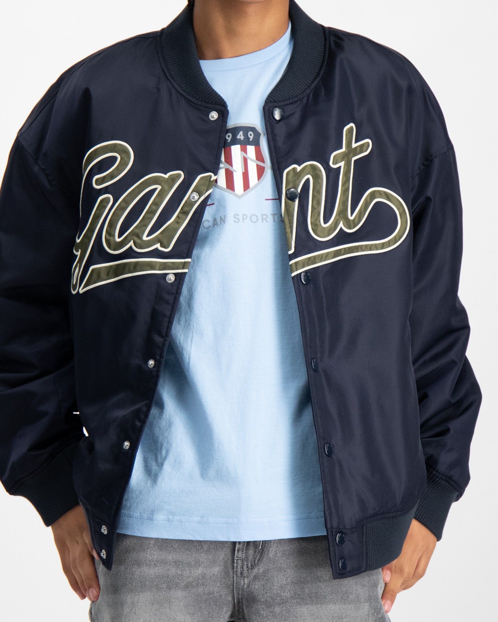 GANT SCRIPT LOGO VARSITY JACKET Blå til Dreng | Kids Brand Store