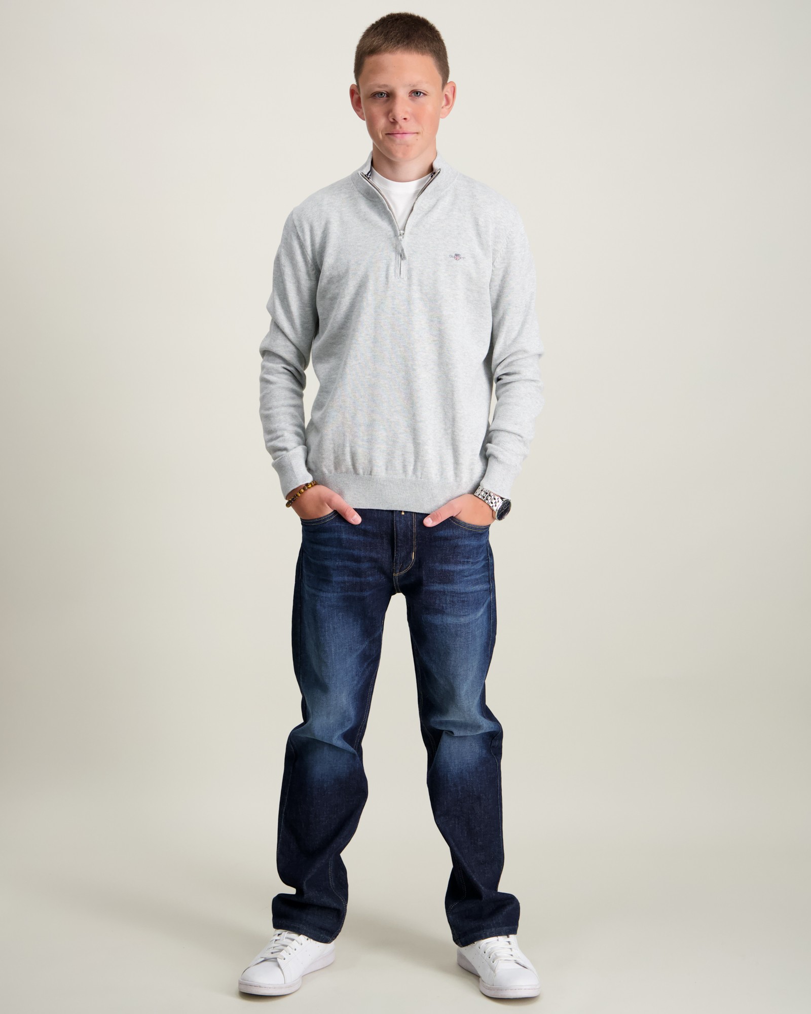 GANT SHIELD COTTON HALF ZIP Grå til Gutt | Kids Brand Store