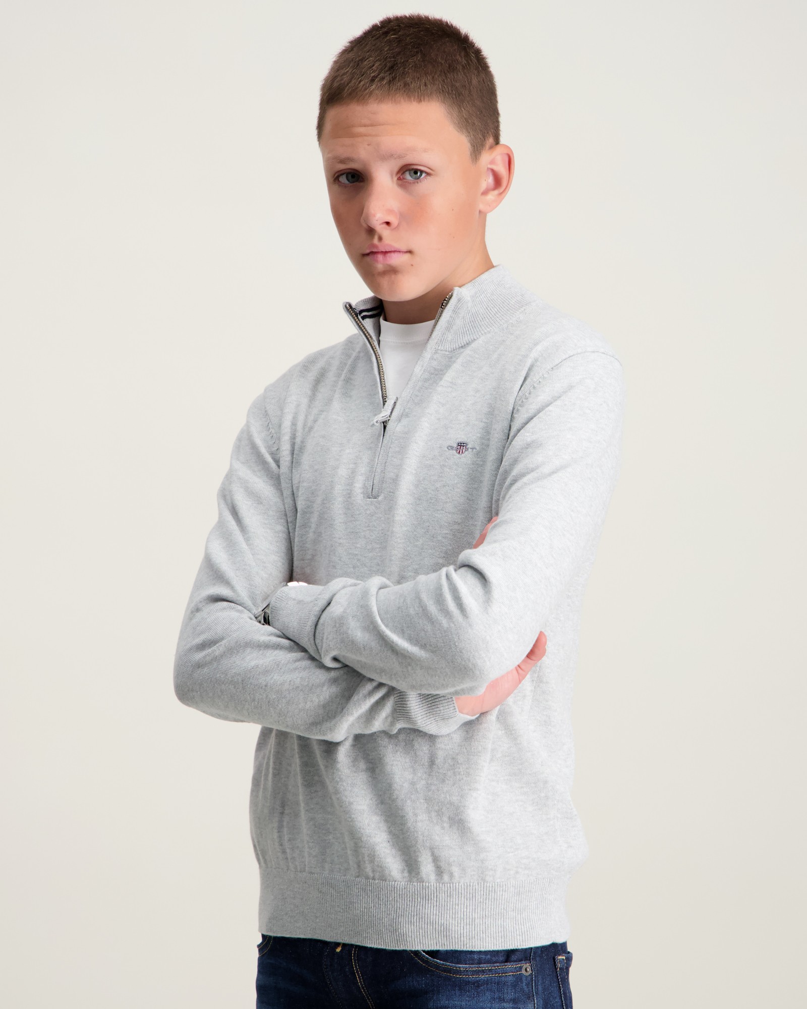GANT SHIELD COTTON HALF ZIP Grå til Gutt | Kids Brand Store