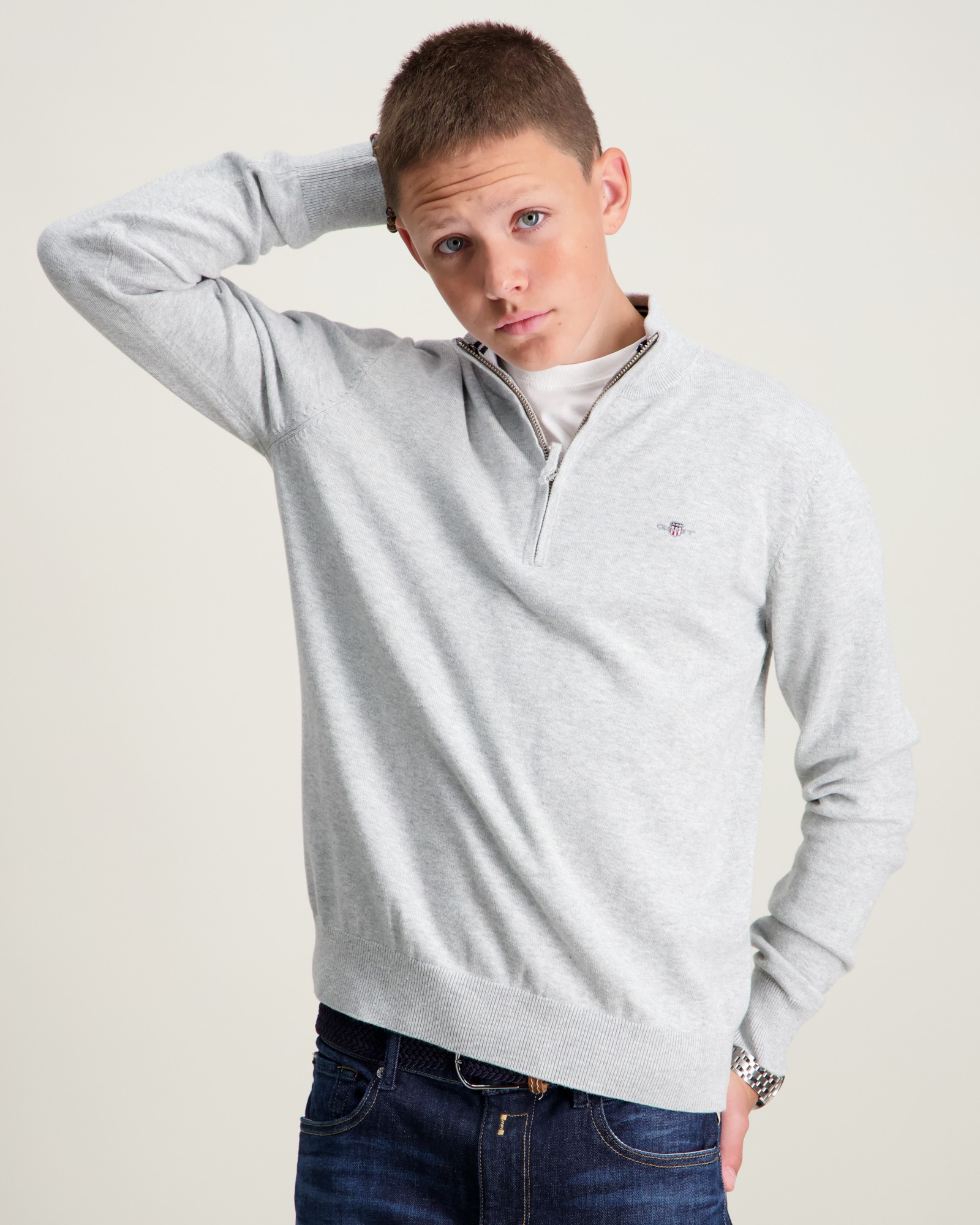 GANT SHIELD COTTON HALF ZIP Grå til Gutt | Kids Brand Store