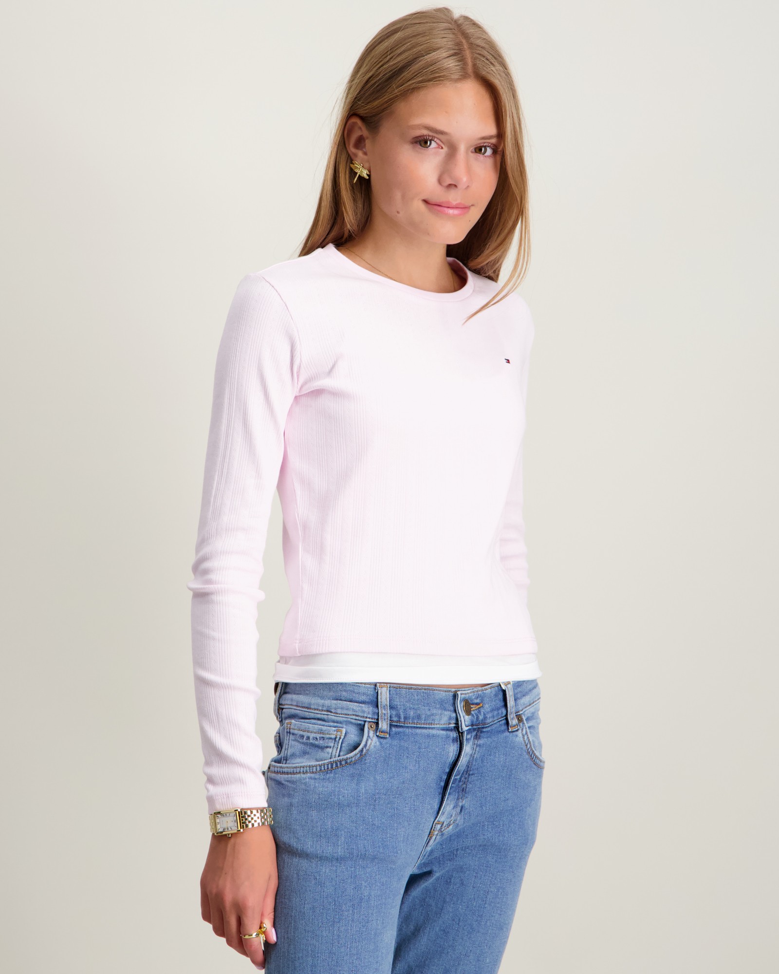 Tommy Hilfiger POINTELLE TOP LS Rosa för Tjej | Kids Brand Store