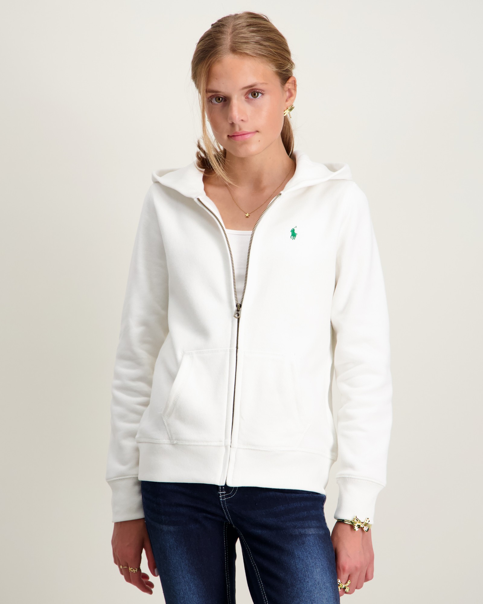 Polo Ralph Lauren Fleece Full-Zip Hoodie Vit för Tjej | Kids Brand Store