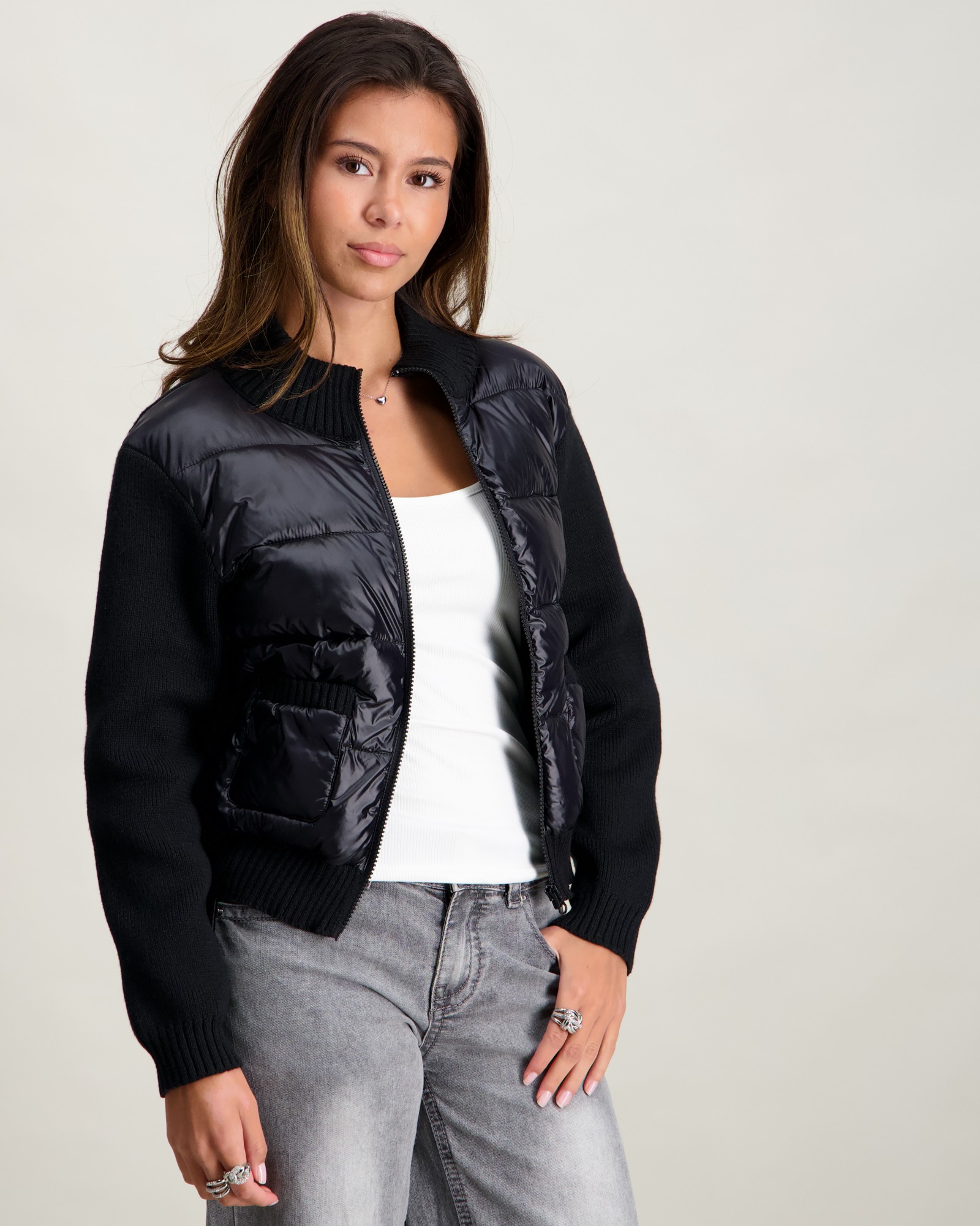Gina Tricot Young Y rib puffer jacket Schwarz für Mädchen | Kids Brand ...