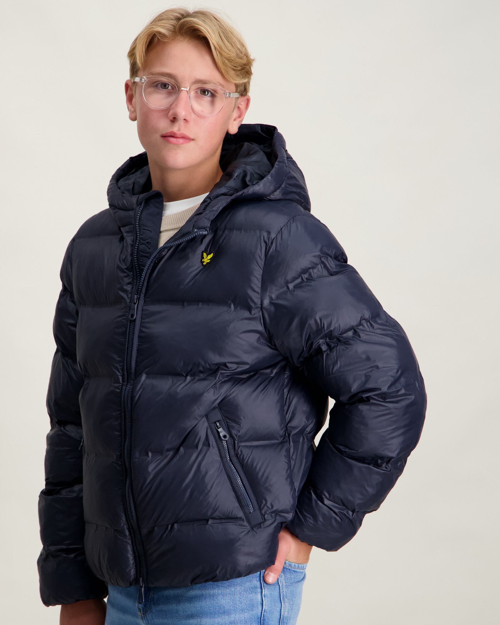 Lyle & Scott Cropped Puffer Coat Blå för Kille | Kids Brand Store
