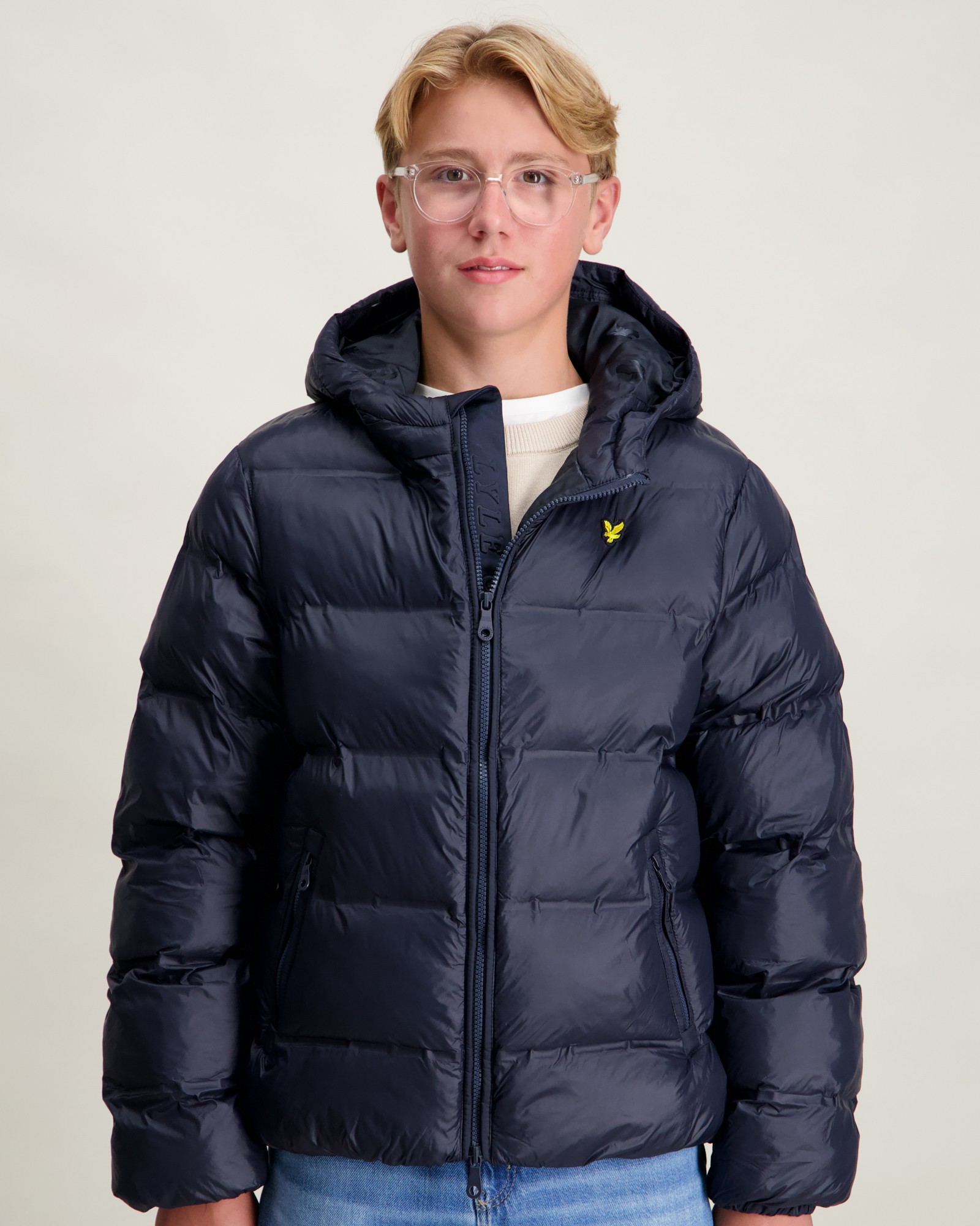 Lyle & Scott Cropped Puffer Coat Blå för Kille | Kids Brand Store