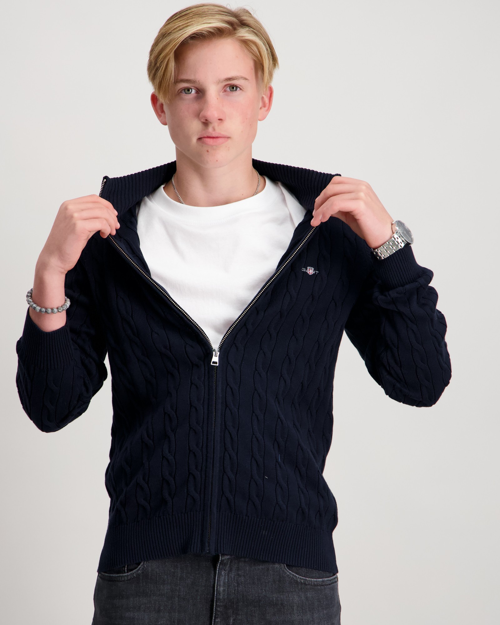 GANT COTTON CABLE FULL ZIP CARDIGAN Sininen varten Pojat | Kids Brand Store