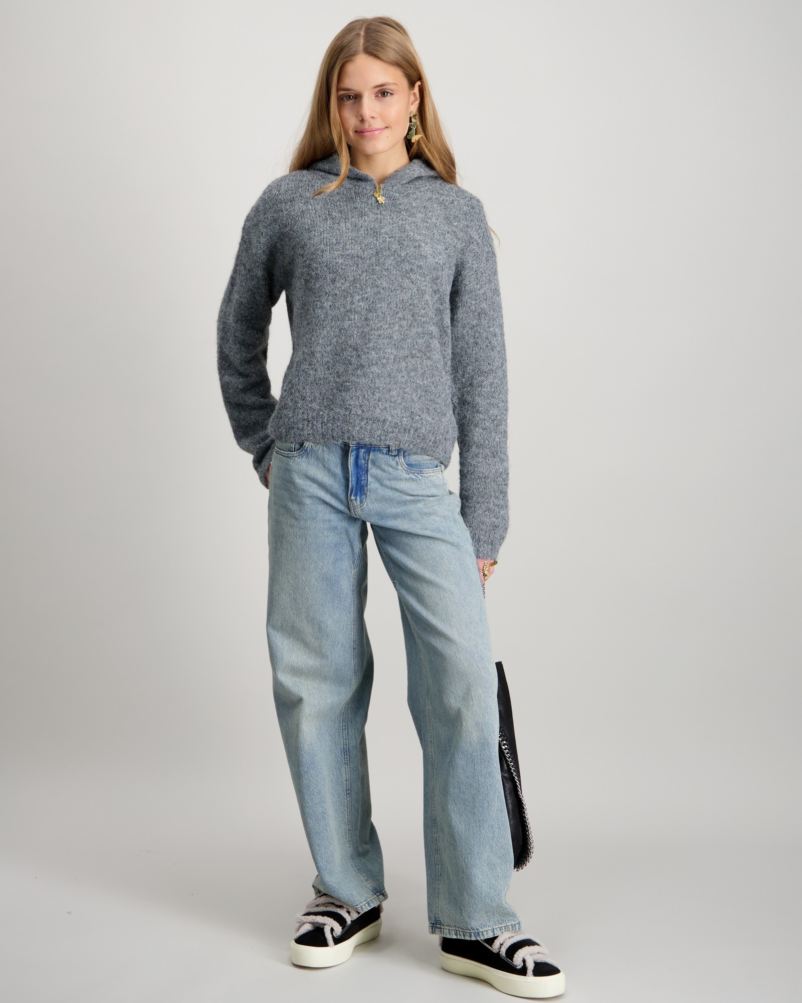 LMTD NLFNULO LS SHORT KNIT W. HOOD Grå för Tjej | Kids Brand Store