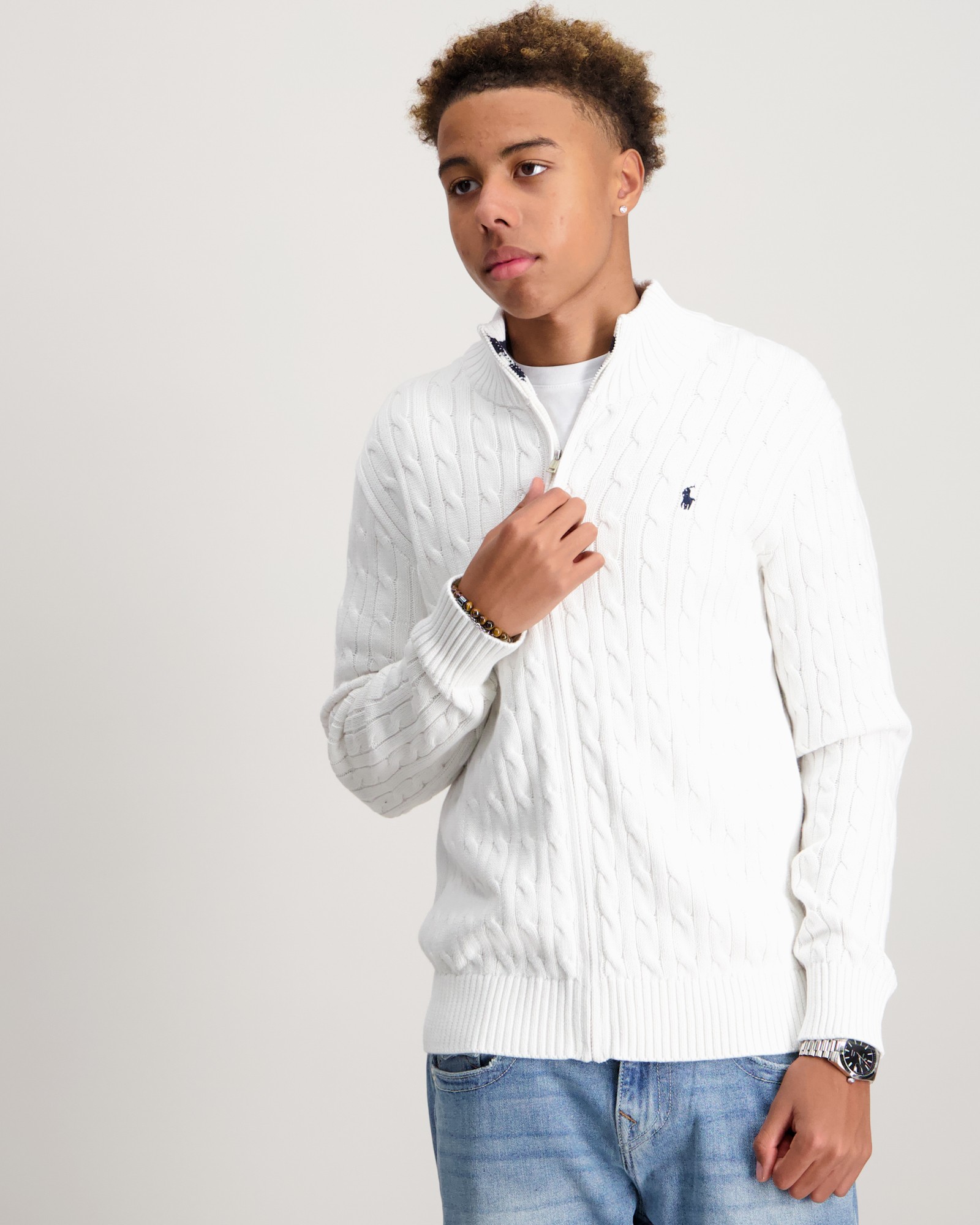 Polo Ralph Lauren Cable-Knit Cotton Full-Zip Sweater Vit för Kille ...