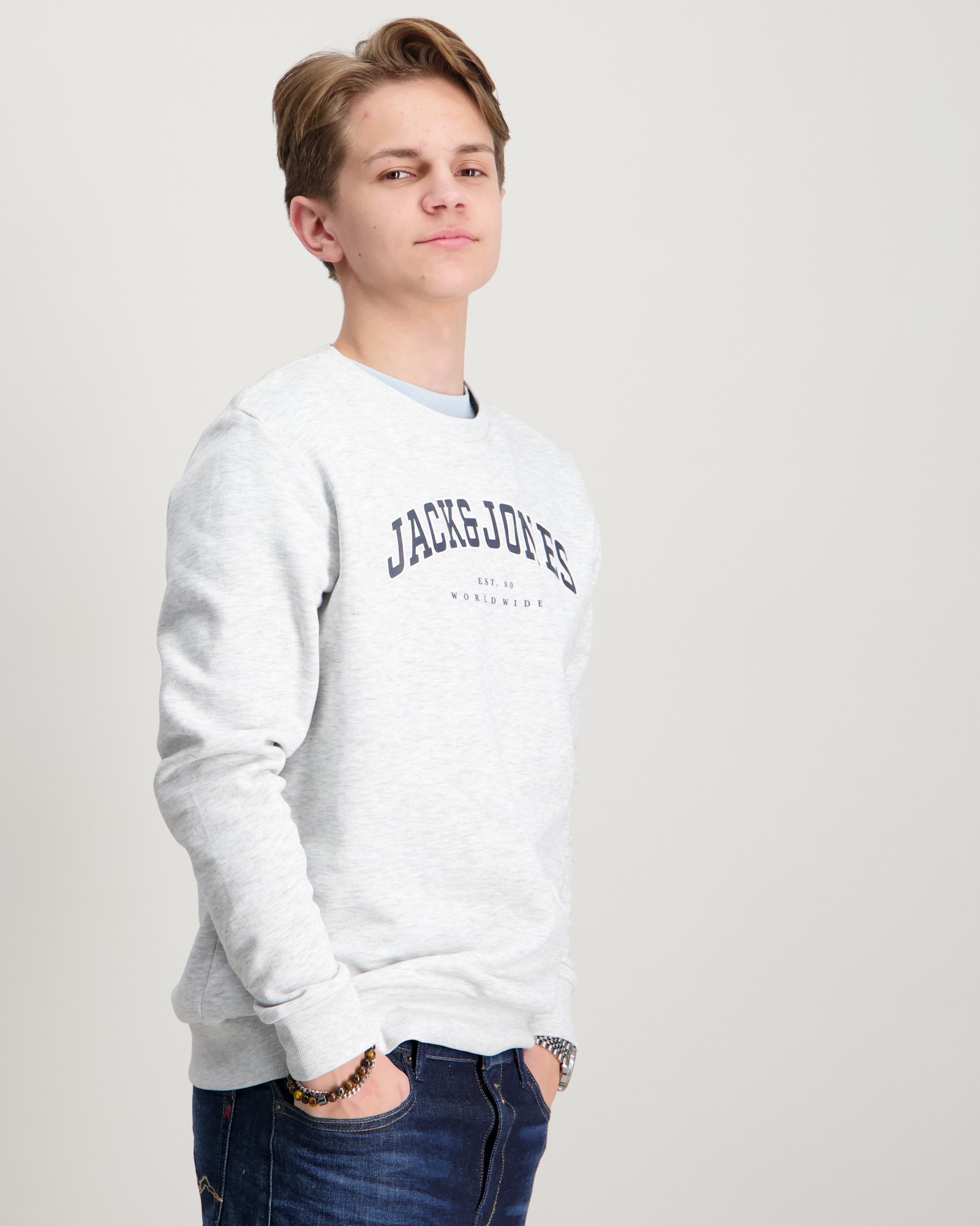 Jack & Jones JJECALEB VARSITY SWEAT CREW NCK NOOS JNR Weiß für Jungen ...