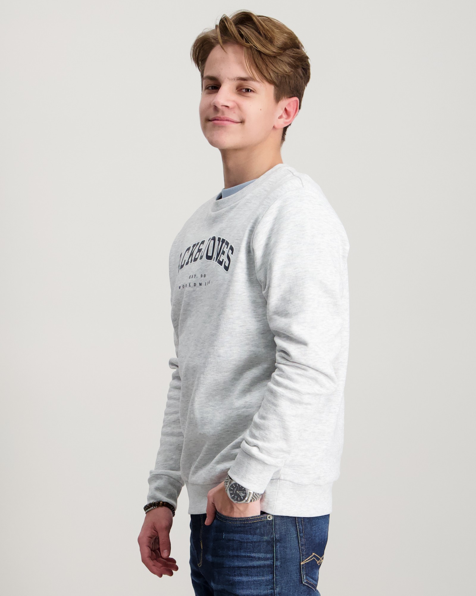 Jack & Jones JJECALEB VARSITY SWEAT CREW NCK NOOS JNR Weiß für Jungen ...