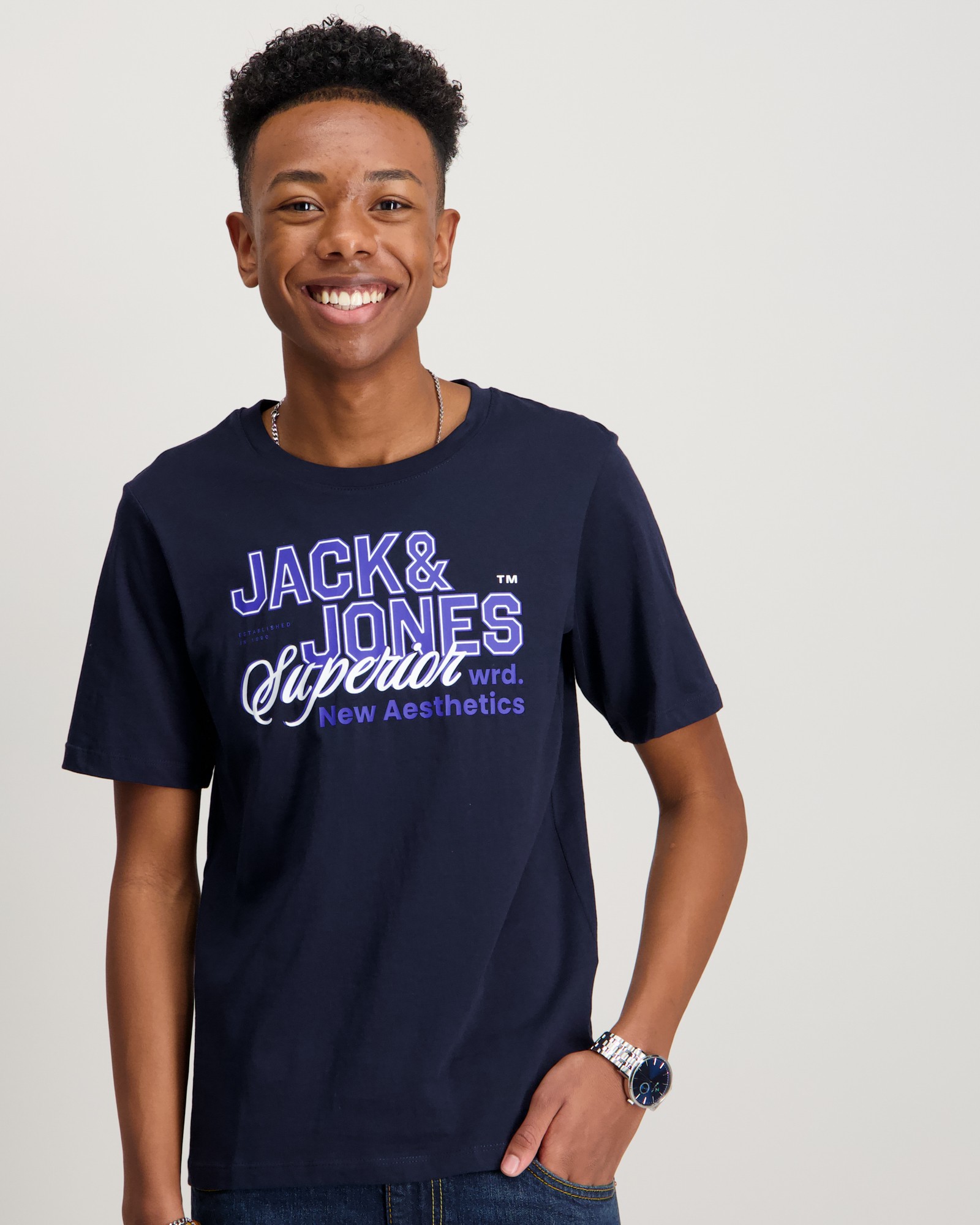 Jack & Jones JJELOGO TEE SS O-NECK 2 COL SS26 SN JNR Blå til Dreng ...