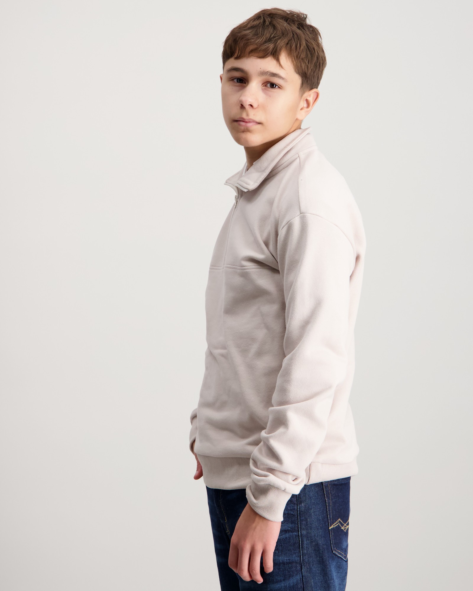 Zeke Essential Logo Tag Half Zip Beige voor Jongens | Kids Brand Store