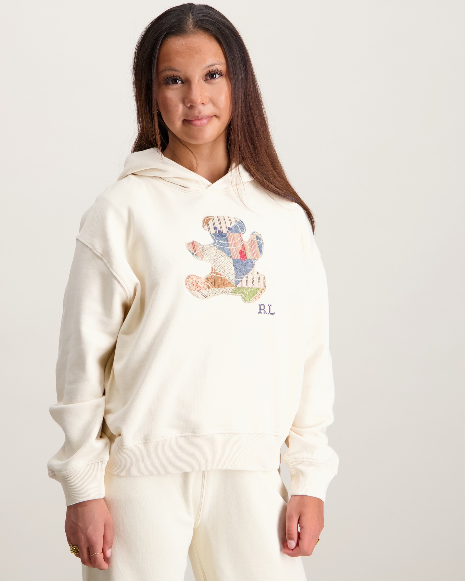 Polo Ralph Lauren Patchwork Polo Bear French Terry Hoodie Beige för ...